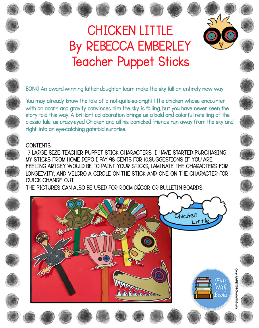 CHICKEN LITTLE TEACHER PUPPET STICKS ~ Book Units by Lynn