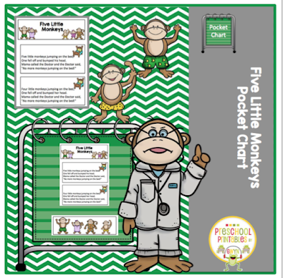 5 Little Monkeys a Pocket Chart Activity ~ Preschool Printables