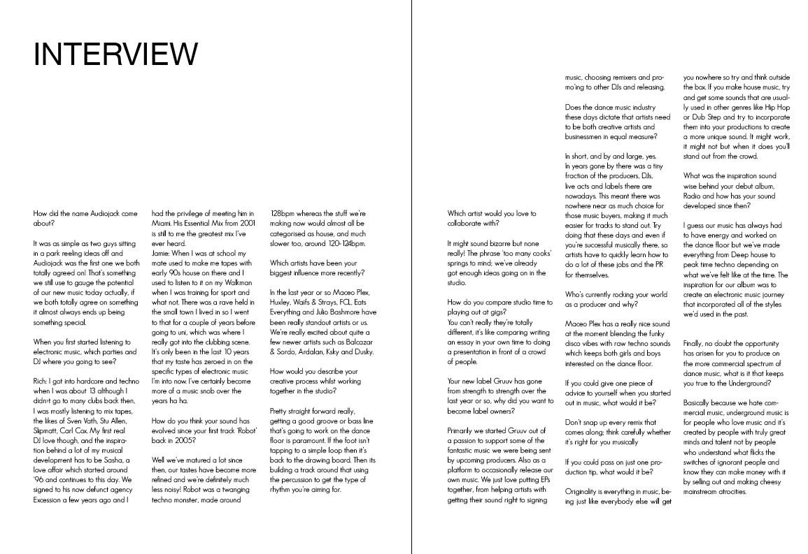 Design Practice Year 3: Audiojack // Interview Layouts