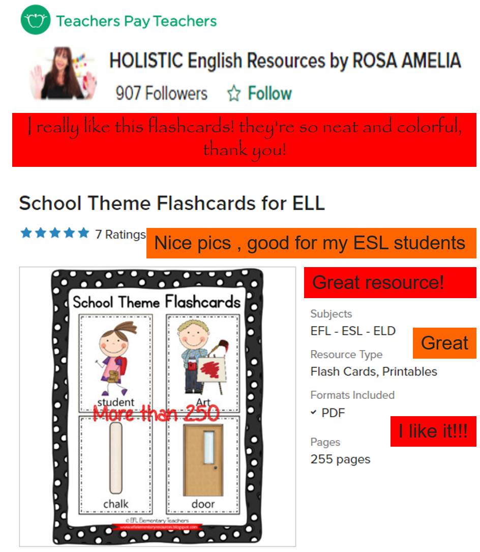 School Esl Flash Cards