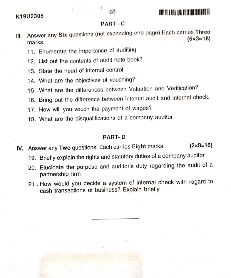 Kannur University B.Com. Core Course 5B12COM : AUDITING - NOVEMBER 2019 ...