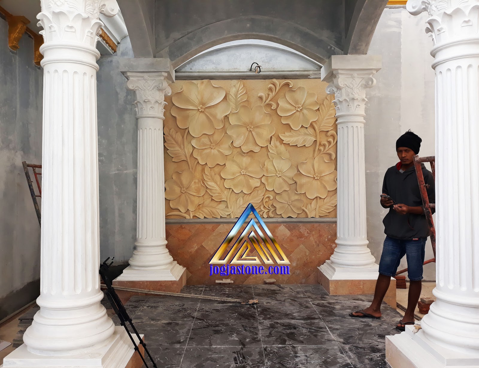 ukiran batu alam gambar bunga yang besar