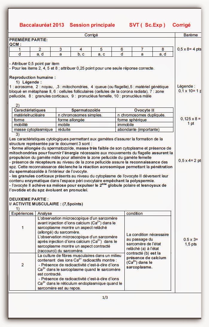bac science 2013 session principale science experimentale+corrigés ...