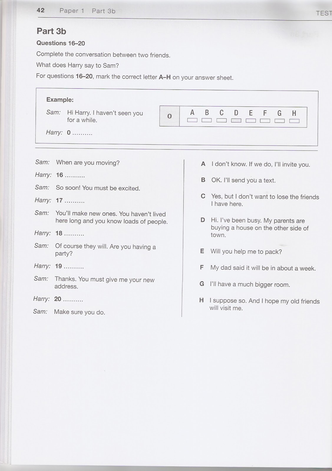 Exámenes de Cambridge : Reading & Writing Test 2 (KET)