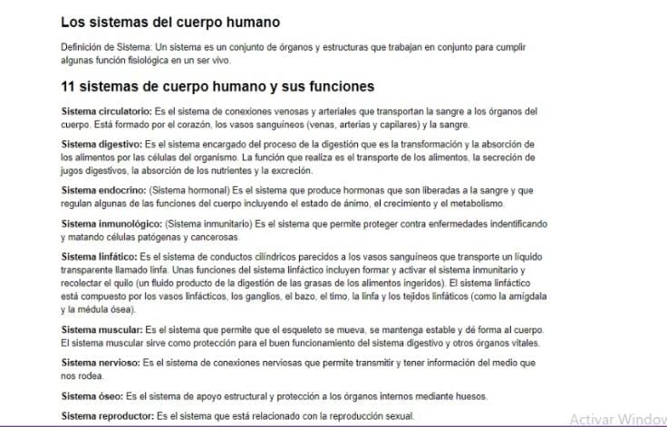GRADO QUINTO: Los sistemas del cuerpo humano