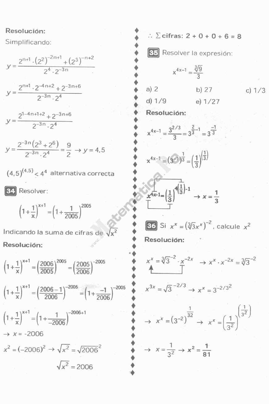 LEYES DE EXPONENTES PROBLEMAS RESUELTOS TIPO EXAMEN DE ADMISION A LA ...
