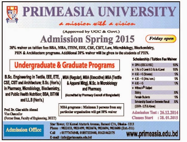 Bangladeshi Advertisements: Primeasia University, Bangladesh. Admission ...
