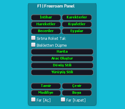 MTA SA Türkçe F1 Freeroam Panel Scripti