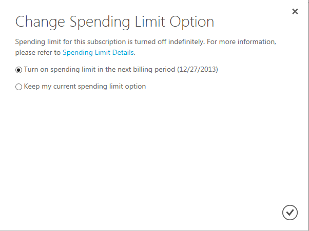 Turning on the spending limit in Windows Azure