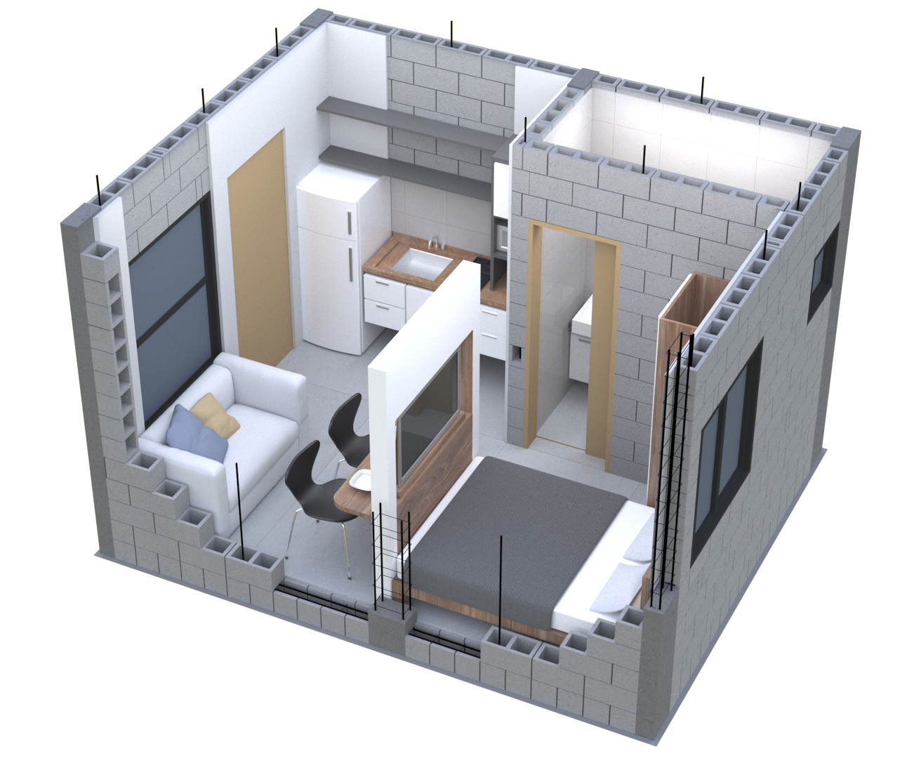 PROJETO ONLINE: KITNET PRA ALUGAR COM BLOCOS DE CONCRETO