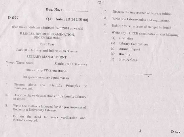 Bharathiar University B.Lib.I.Sc. Part III - Library and Information ...