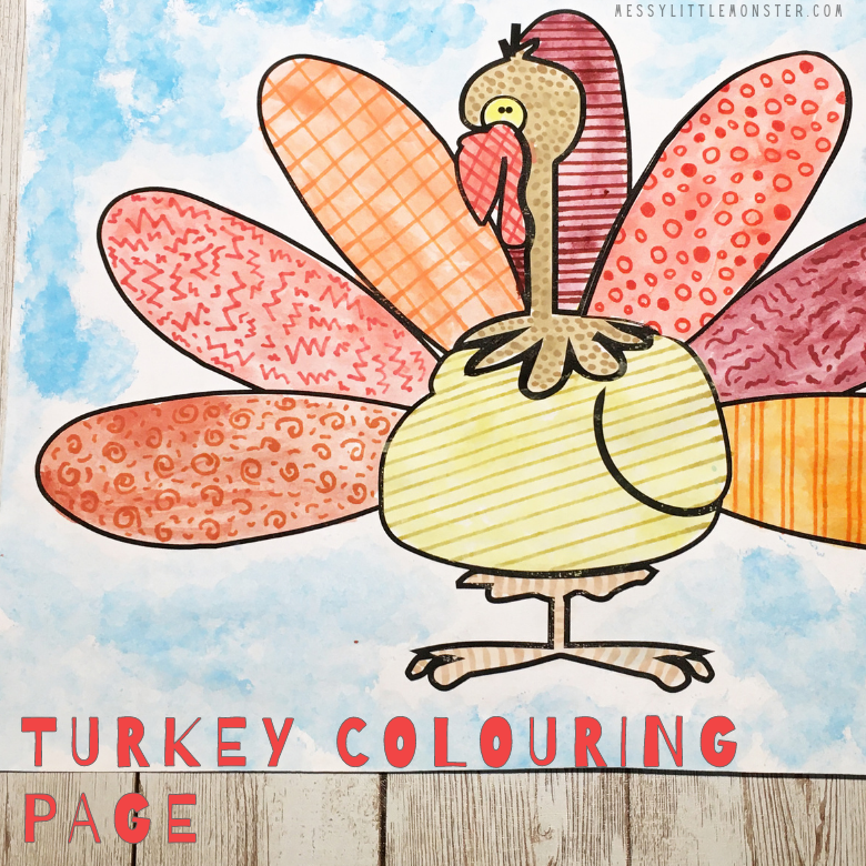 Turkey Colouring Page Zentangle Art - Messy Little Monster