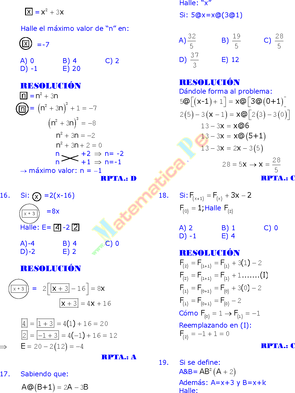 OPERADORES MATEMÁTICOS EJERCICIOS RESUELTOS DE RAZONAMIENTO MATEMÁTICO ...