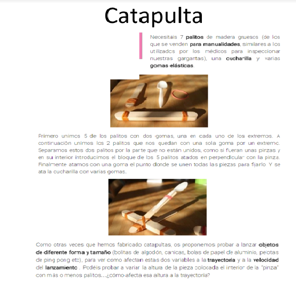 Competencia Científica E . Primaria : LA CATAPULTA (experimentos en casa)