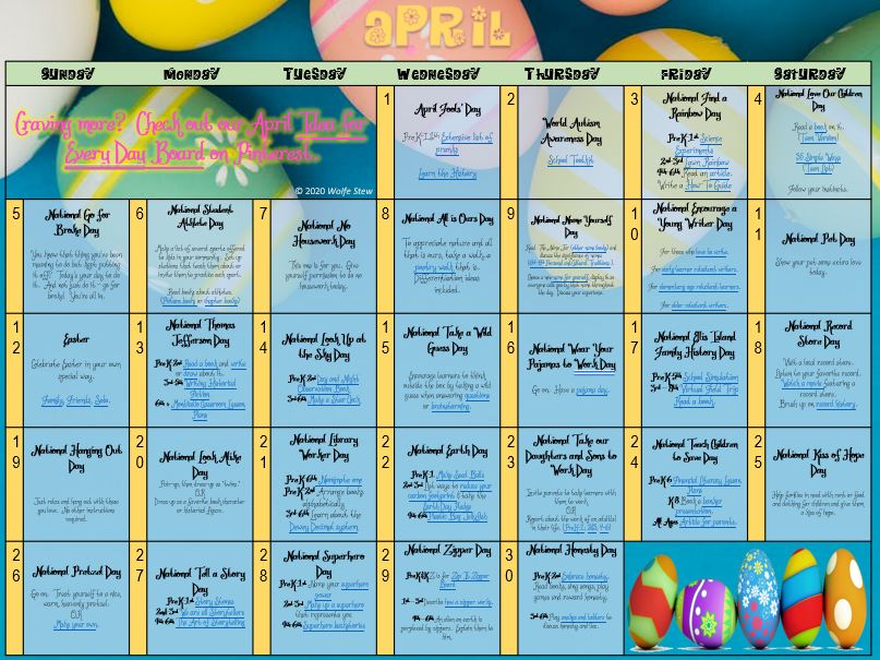 April - An Idea for Every Day Calendar - Week 1