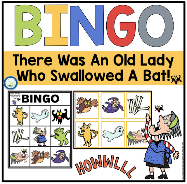 THERE WAS AN OLD LADY WHO SWALLOWED A BAT! BINGO ~ Book Units by Lynn