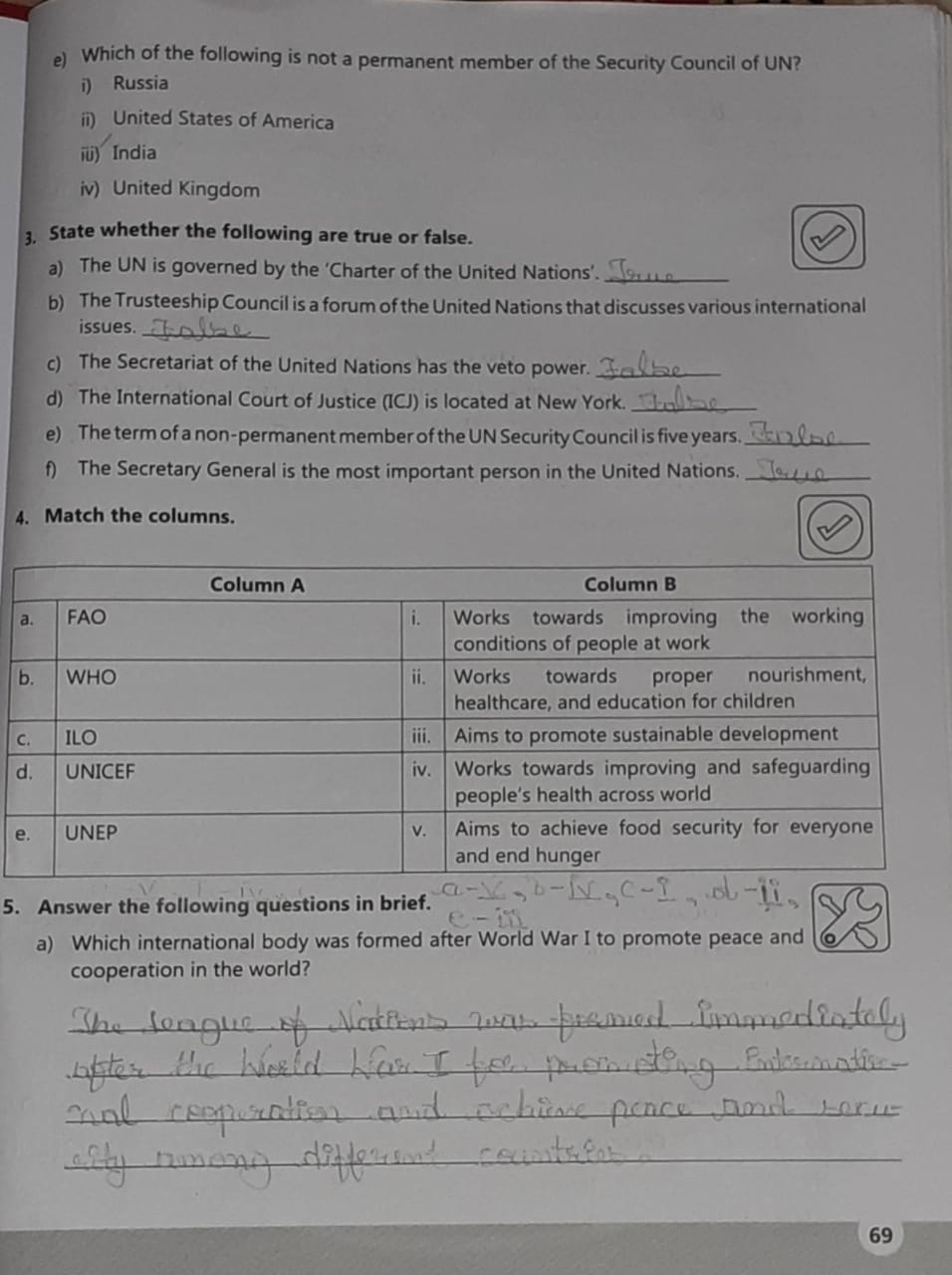 Evs United Nations (Notebook and workbook exercise)