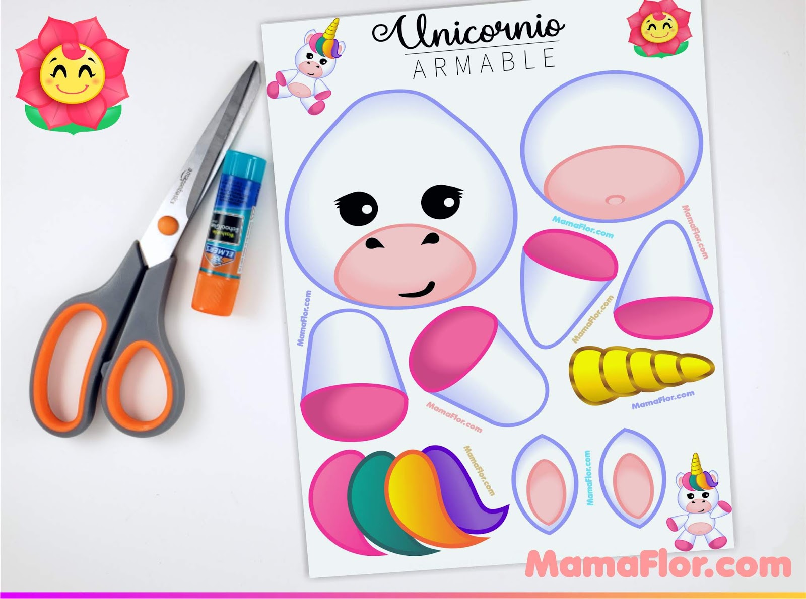 Tarea en casa: UNICORNIO armable para Imprimir GRATIS - MamaFlor.com
