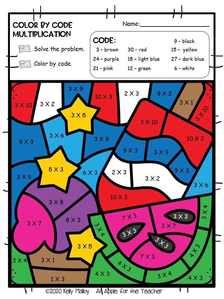 An Apple For The Teacher: 4th of July Color By Number