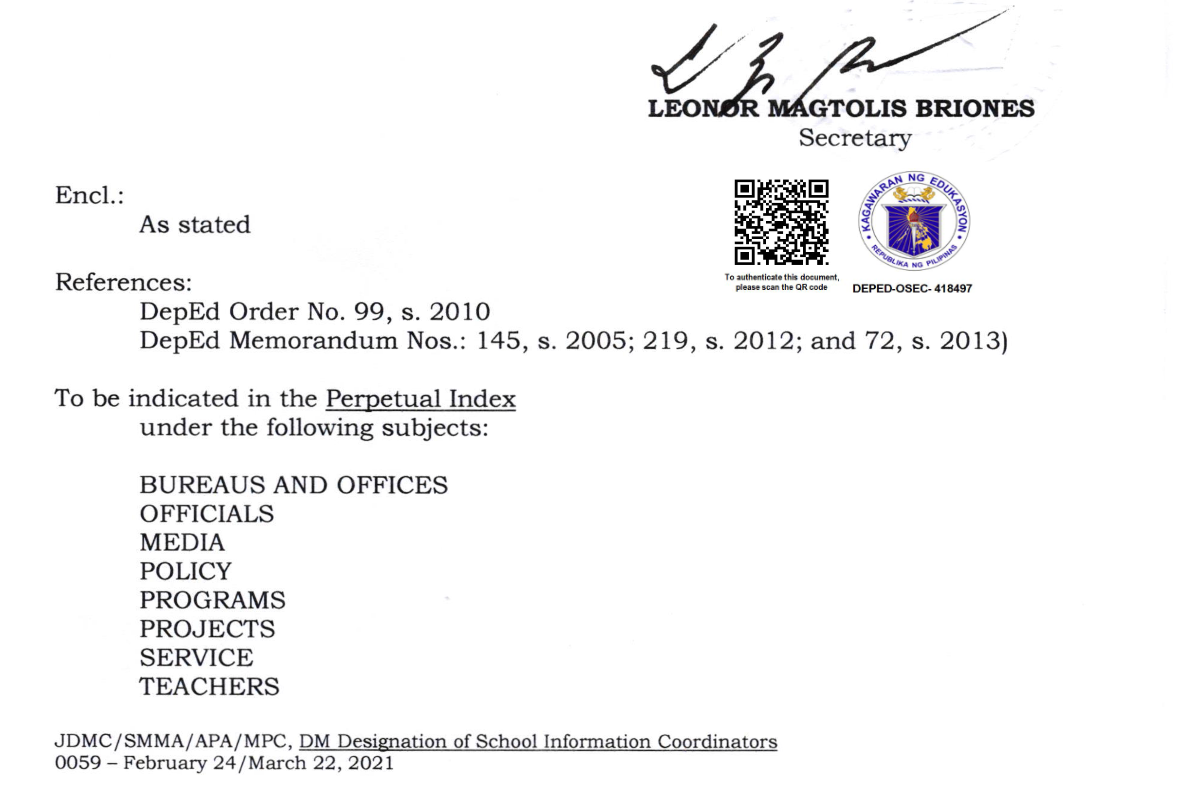 DepEd Announces Designation of School Information Coordinators
