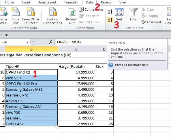 Cara Mengurutkan Data di Excel Dengan Perintah Sort