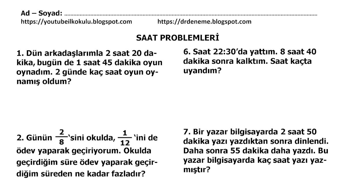 4.SINIF SAAT PROBLEMLERİ 4