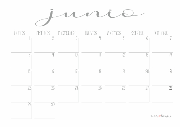 IMPRIMIBLE: Calendario junio 2020 - Niña Bonita