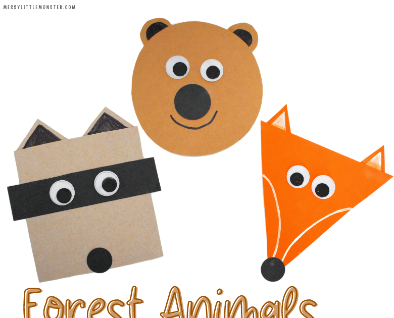 2D Shape Animal Crafts - Forest Animal Crafts; Fox, Bear and Raccoon ...