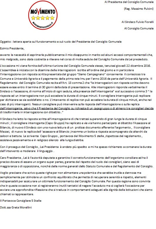 Movimento 5 Stelle Campagnano: Lettera aperta sul ruolo del Presidente ...