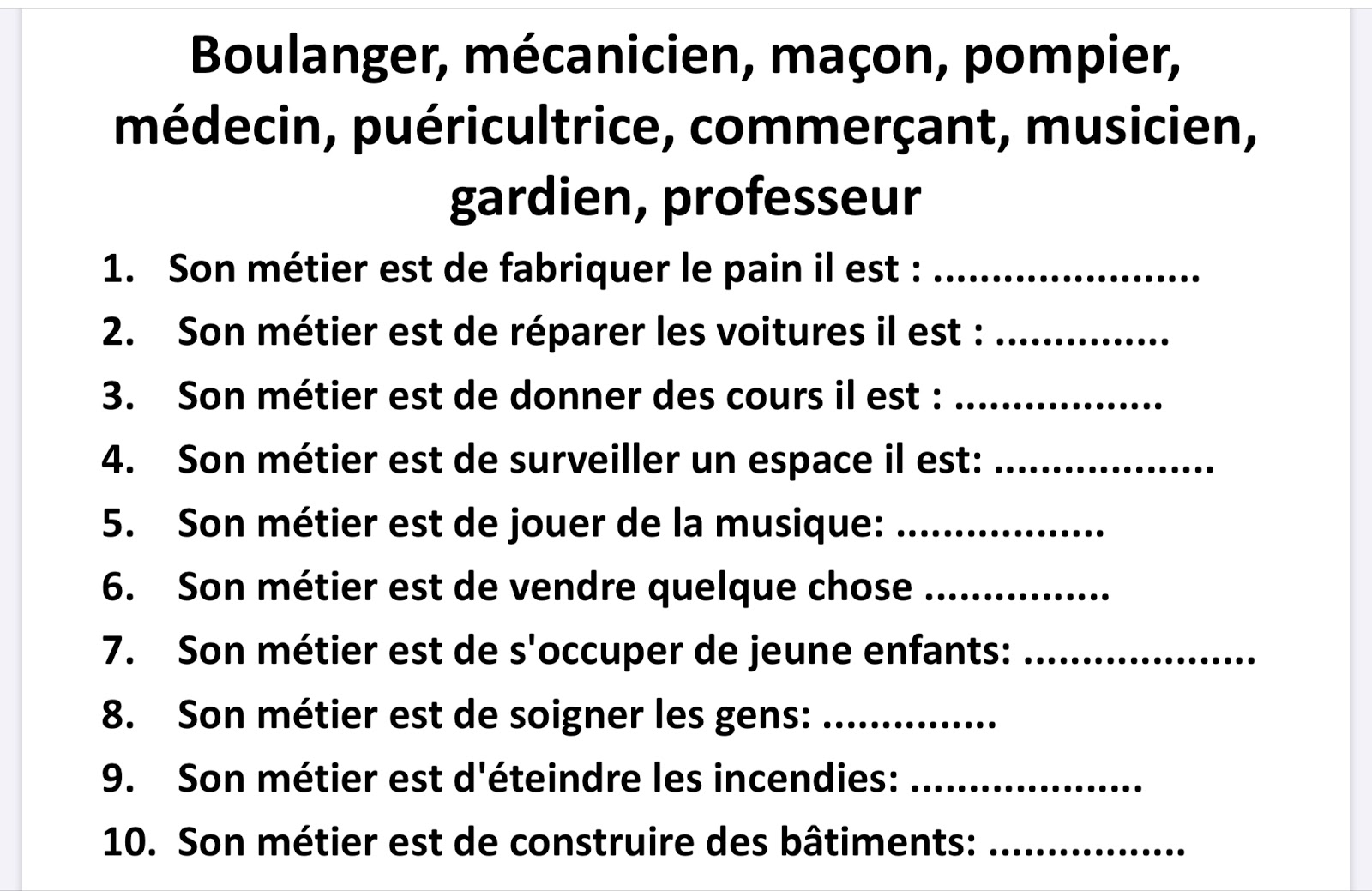 J'aime SEK: Les professions exercices