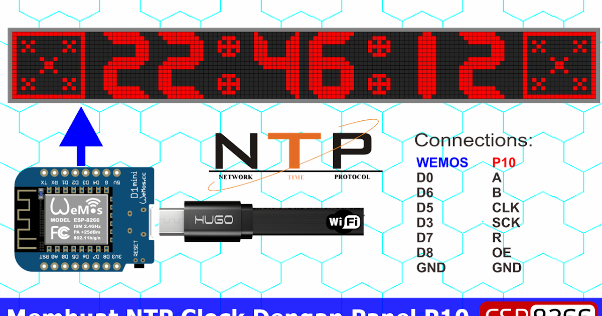 Membuat NTP Clock Dengan panel P10 Menggunakan Wemos D1 Mini ESP8266 ... Membuat NTP Clock Dengan panel P10 Menggunakan Wemos D1 Mini ESP8266 ...