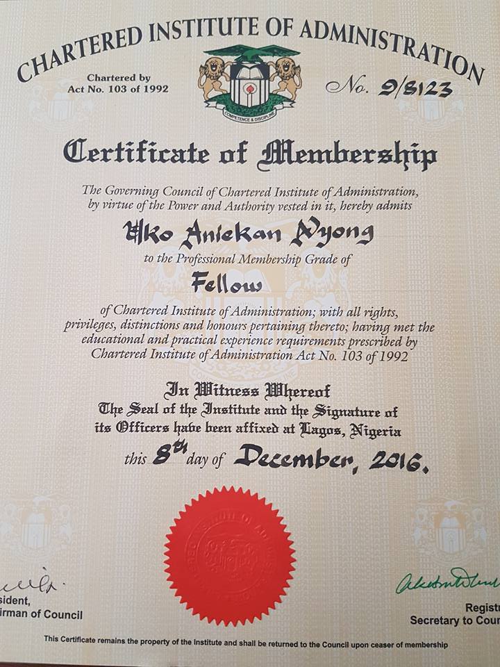 THE ORBIT : A'Ibom Legislator becomes fellow Chartered Institute of ...