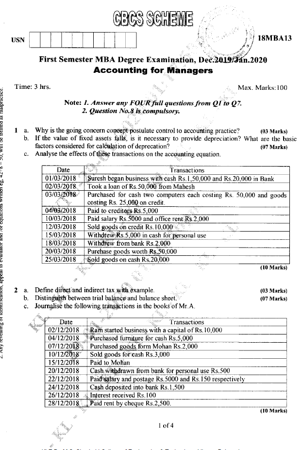 Visvesvaraya Technological University MBA (CBCS) First Semester 18MBA13 ...