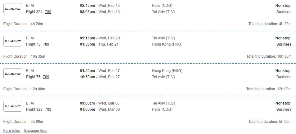 El Al Paris/Amsterdam/Frankfurt to Hong Kong from €1549 - Premium Cabin ...