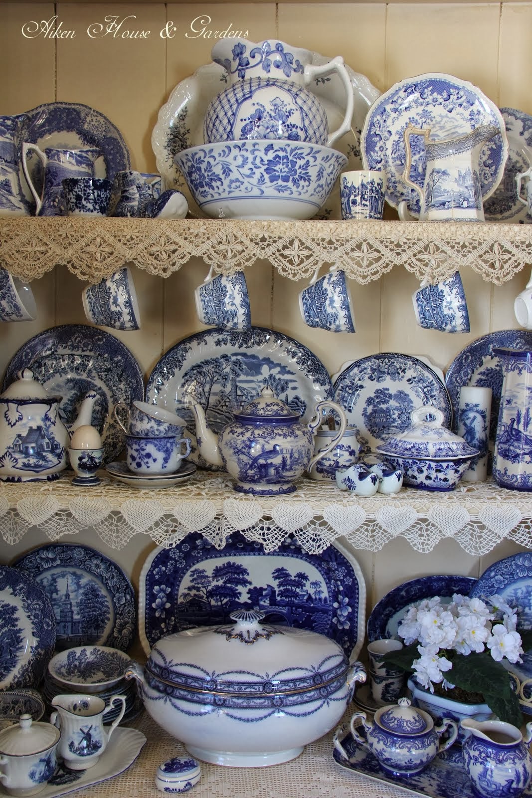 Aiken House & Gardens: Blue & White Transferware Cupboard