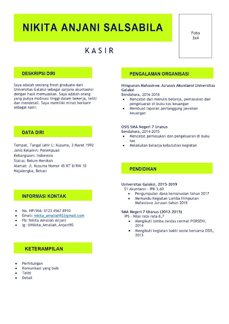 Contoh Curriculum Vitae (CV) Untuk Kasir - Tanpakoma