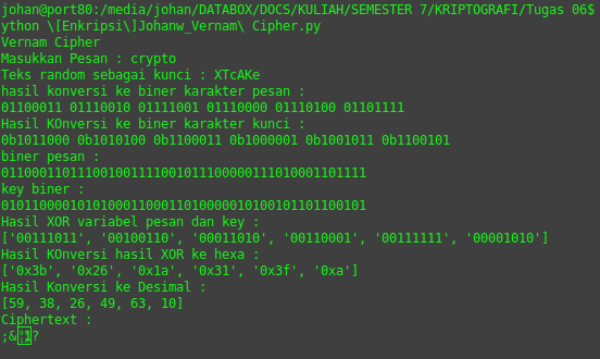 Classic Cipher : Vernam Cipher in Python (Encrypt) - Johan Wahyudi Classic Cipher : Vernam Cipher in Python (Encrypt) - Johan Wahyudi