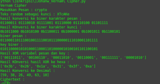 Classic Cipher : Vernam Cipher in Python (Encrypt) - Johan Wahyudi