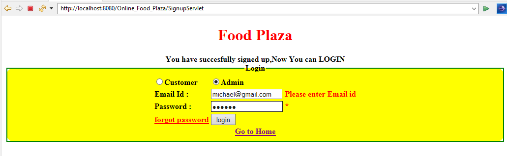 Online Food Ordering System Project using JSP and Servlet and MySQL