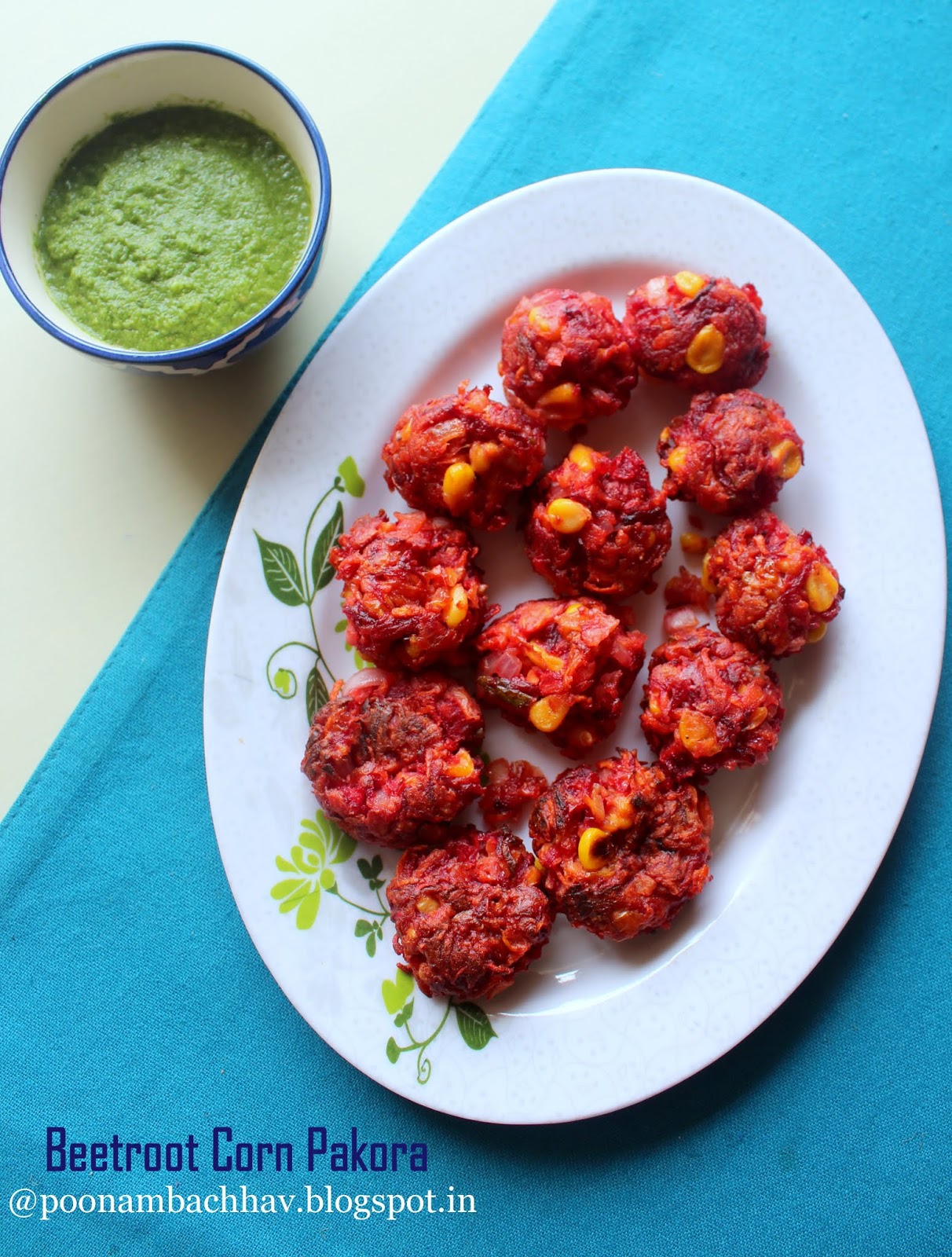 Annapurna: Beetroot Corn Pakora/Fritters in Paniyaram Pan