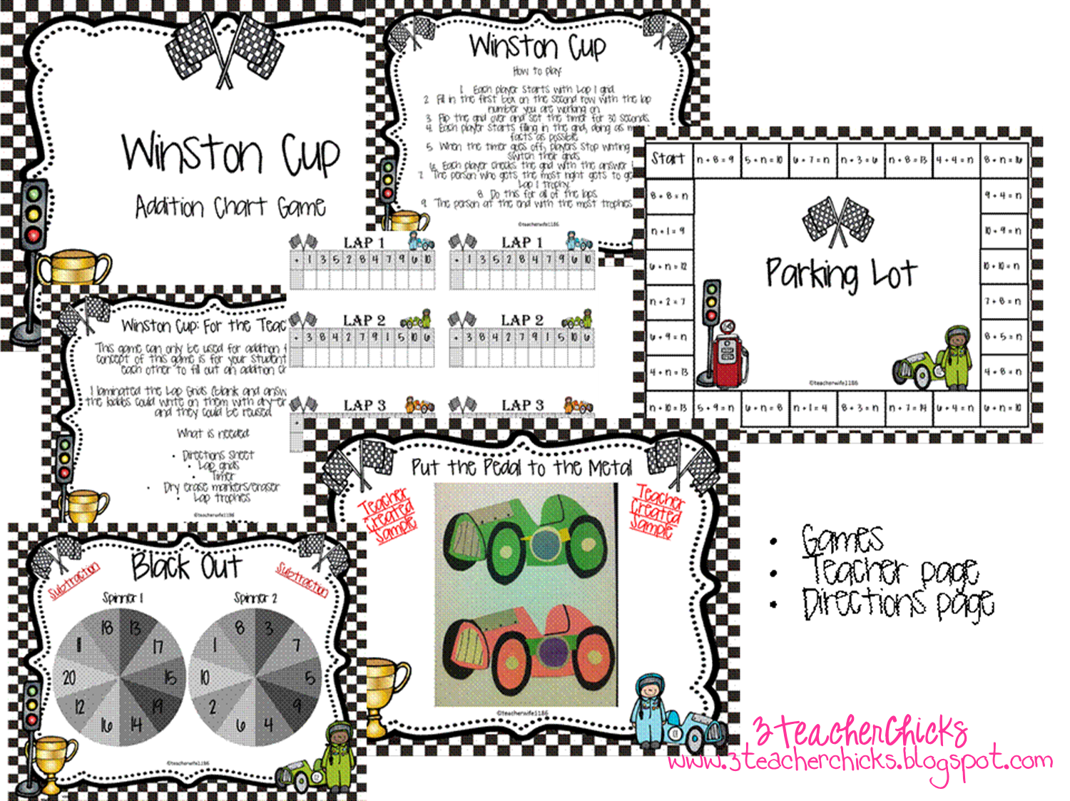 3 Teacher Chicks: Addition & Subtraction Racing School