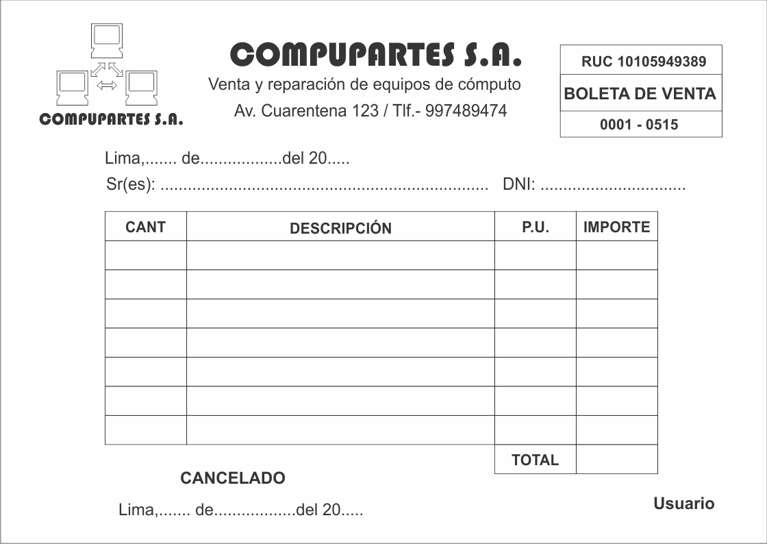 PROFESOR ORÉ: 3°, 4° y 5° Secundaria / Corel Draw - Boleta de venta