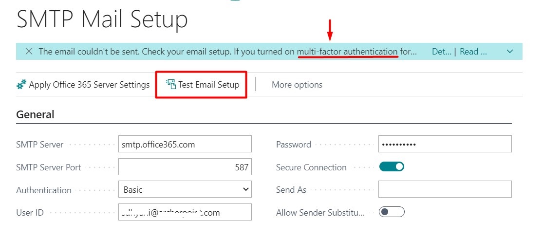 msdyn365bc - SMTP with Multi-factor Authentication.