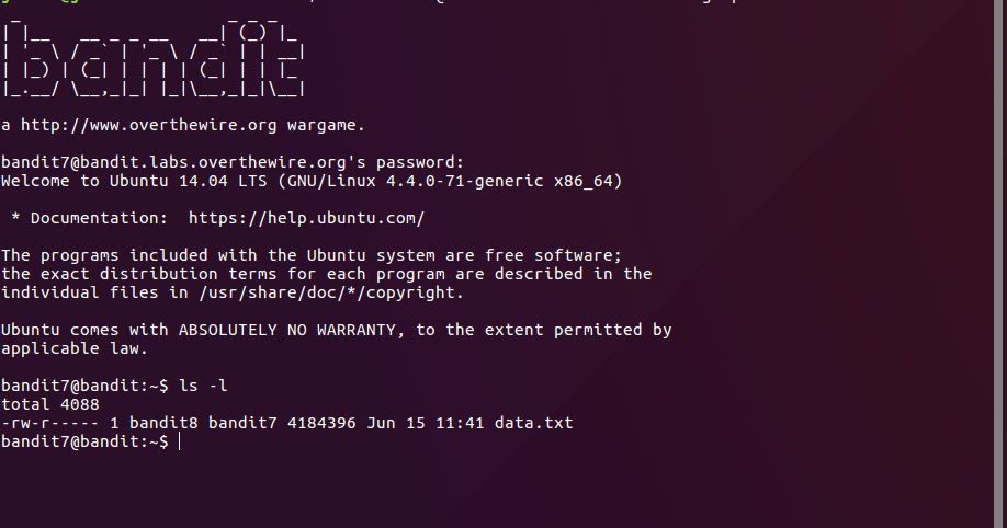OverTheWire.org Bandit Level 7 -> Level 8
