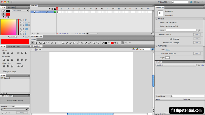 Part 1 Creating A New Flash Document And Choosing A Workspace Layout Getting Started With