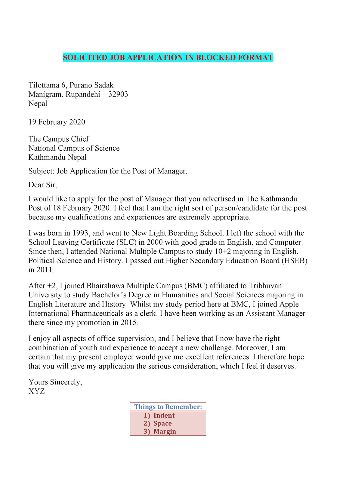 Job Application Sample 2020