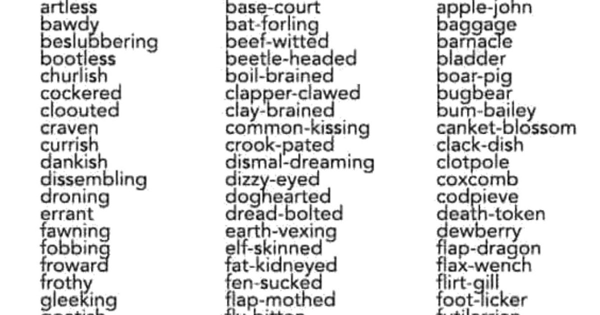 Kath's Daily Smile: Shakespearean insult kit