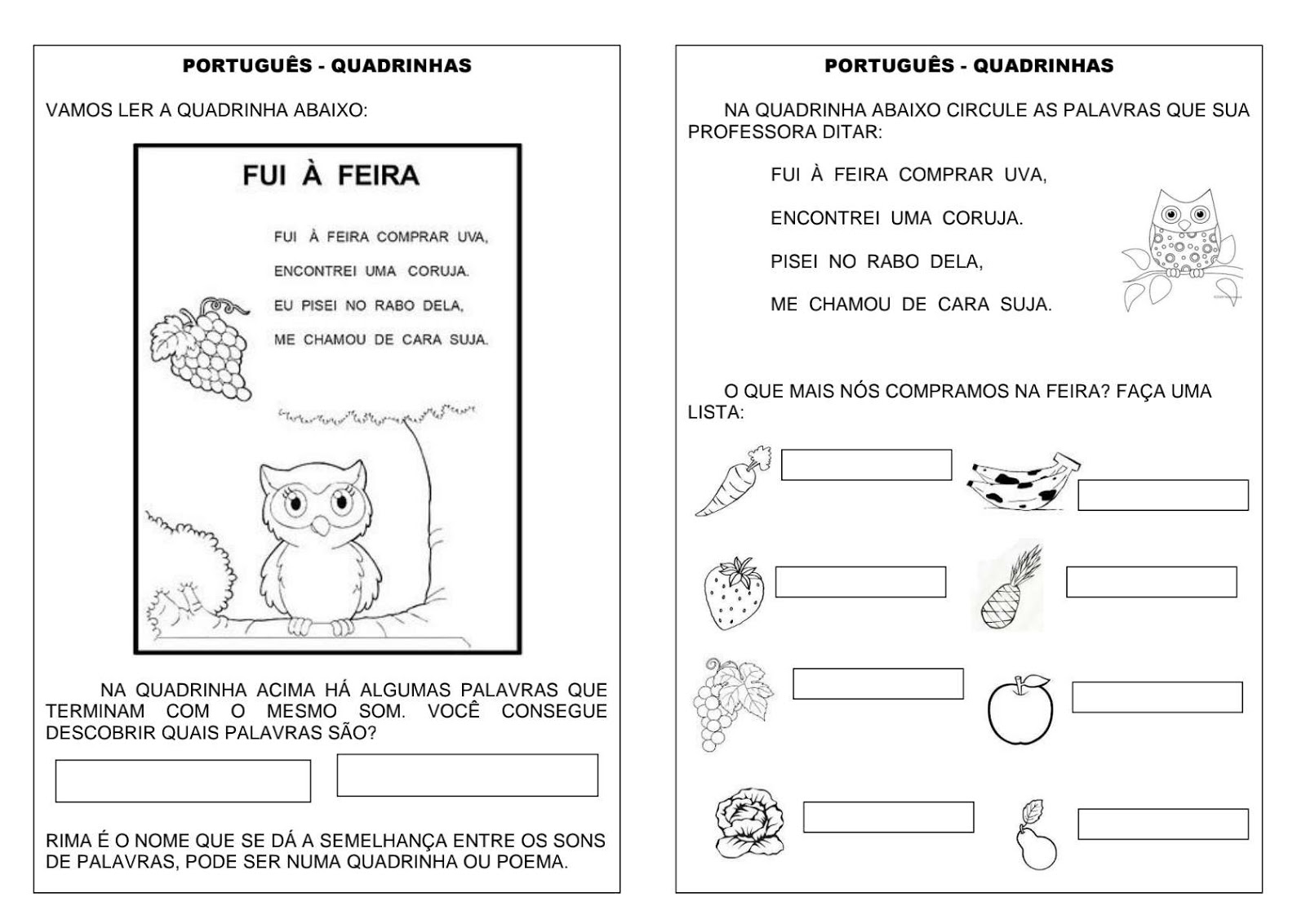 Atividades: quadrinhas... Atividades com quadrinhas... ~ Atividade para ...