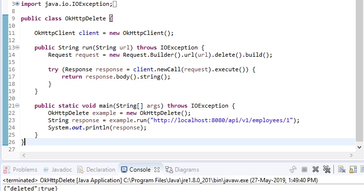 OkHttp DELETE Request Java Example