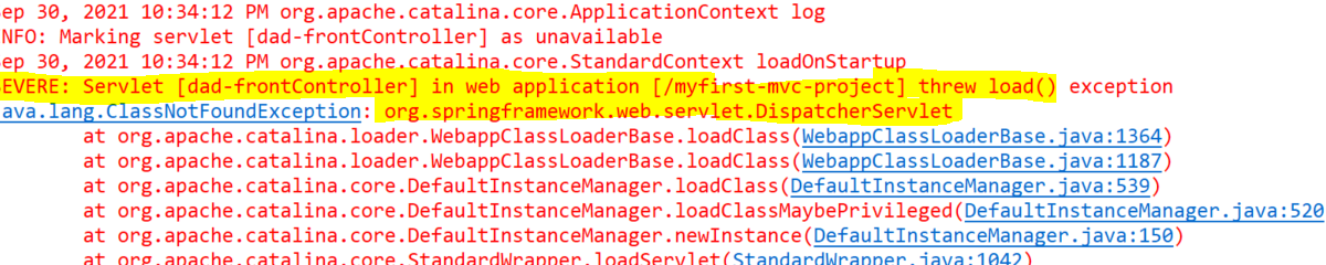 SEVERE: Servlet [Controller] in web application [/myfirst-mvc-project] threw load() exception ...